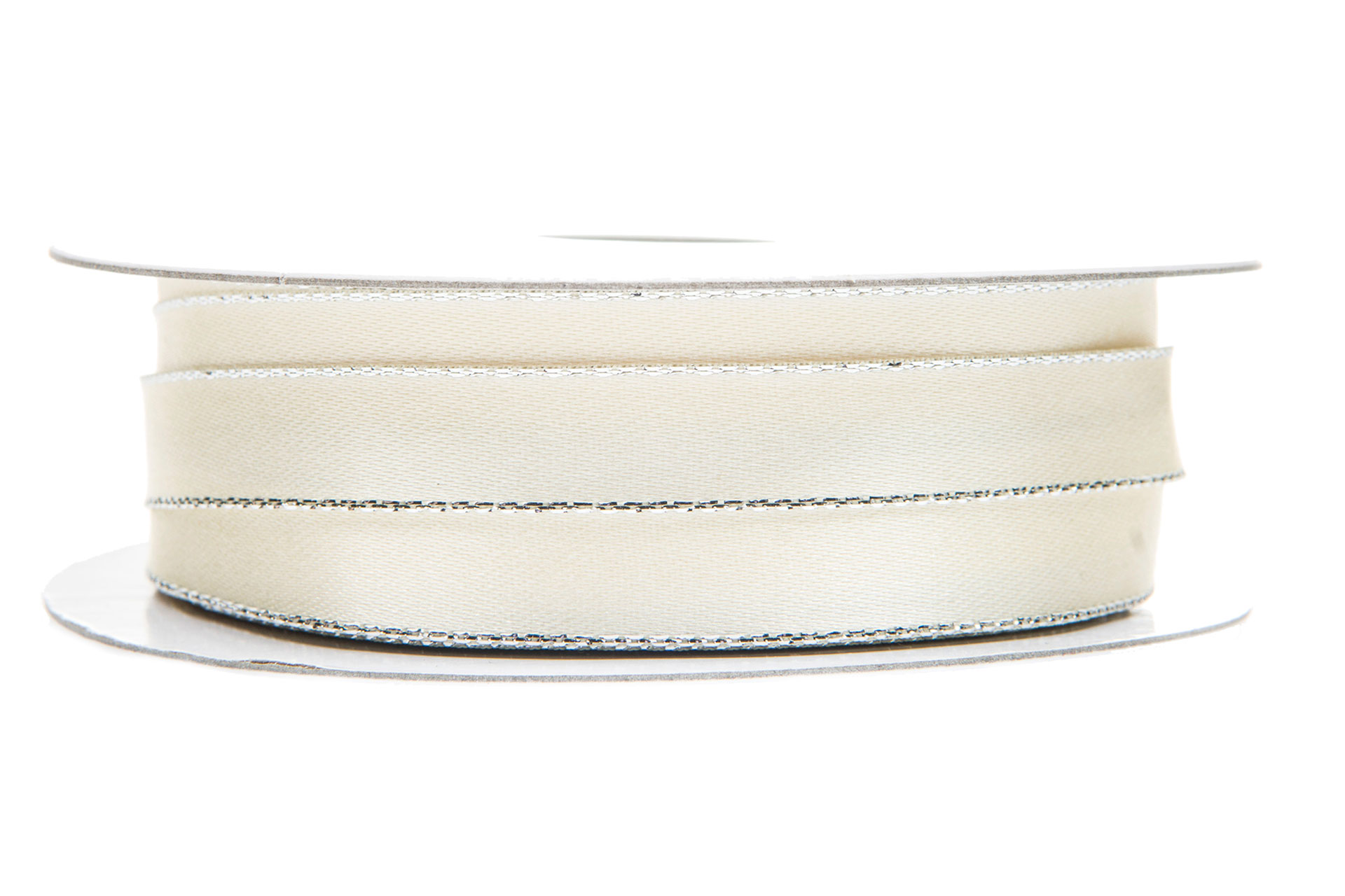 Dekorationsband Satin Creme Silverkant 10 mm